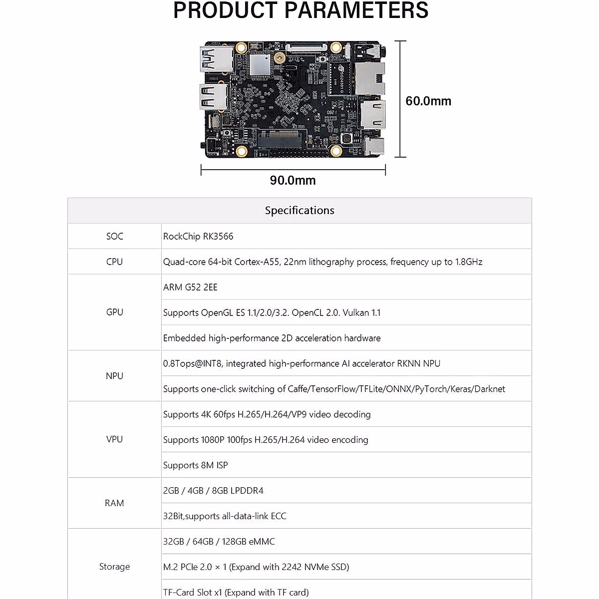 Firefly ROC-RK3566-PC Rockchip RK3566 4GB RAM Single Board Computer Support Caffe/TensorFlow and Geek System
