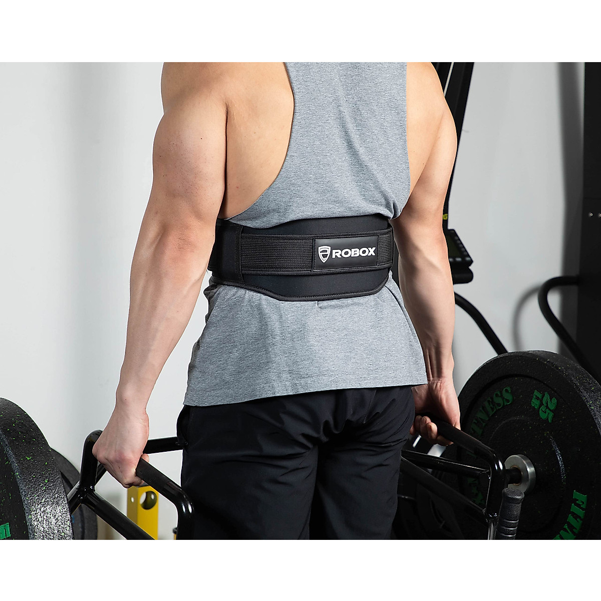 ROBOX Weight Lifting Belt, Gym, Back Support, Bodybuilding, Fitness, Training, Lumbar Support, Neoprene Workout Belt for Men and Women (Medium, Full Black)