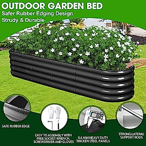 Bluyard Raised Garden Bed 8x2x1.4 ft Zinc-Aluminum-Magnesium Coated Steel Planter Box Outdoor with Rubber Edge Tools and Gloves 9-in-1 Garden Bed Kit for Vegetables Flowers Fruits and Herbs, Dark Gray