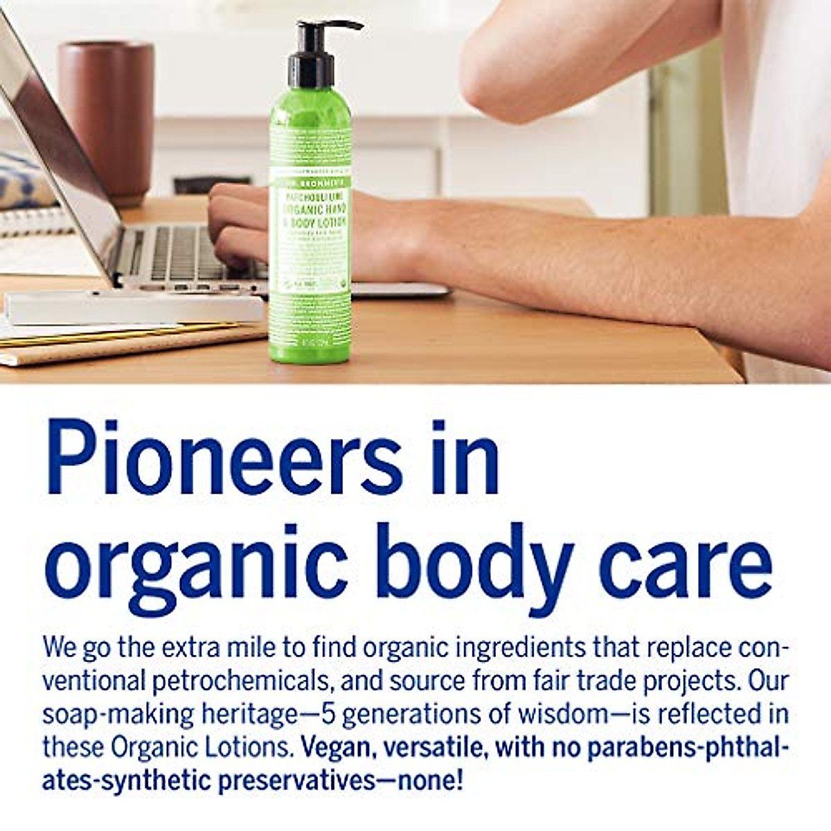 Dr. Bronner's - Organic Lotion (Patchouli Lime, 8 Ounce) - Body Lotion and Moisturizer, Certified Organic, Soothing for Hands, Face and Body, Highly Emollient, Nourishes and Hydrates, Vegan, Non-GMO