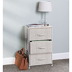mDesign Steel Top and Frame Storage Dresser Tower Unit with 3 Removable Fabric Drawers for Bedroom, Living Room, or Bathroom - Holds Clothes, Accessories, Lido Collection - Linen/Tan