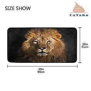 CaTaKu Animal Lion Area Rug 39x20 Inches Polyester , Scary Lion Area Rug Floor Rug Runner Washable Carpet Mat for Kitchen Dinning Room Home Decorative