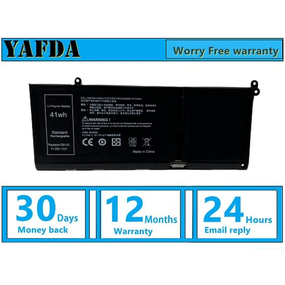 Yafda G91J0 New Laptop Battery Replacement for Dell Inspiron 3510 3511 3515 5310 5410 5418 5510 5515 5518 5625 5630 5635 Latitude 3320 3330 3420 3520 Vostro 3515 3525 5620 5625 V6W33 TN70C G91JO
