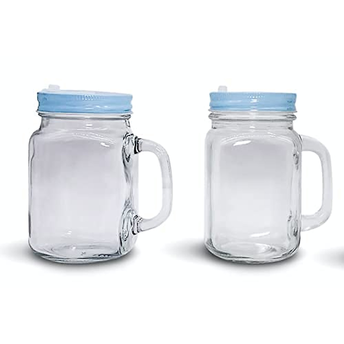 Home Suave 20oz Mason Jar Mugs with Handle Set of 2, Regular Mouth, Light blue Lids with Reusable Stainless Steel Straw, Kitchen GLASS 20 oz Jars