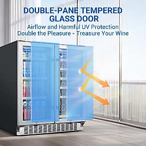 AAOBOSI 30 Inch Wine and Beverage Cooler, 31 Bottles & 110 Cans Wine Fridge, Glass Door Dual Zone Wine Refrigerator Freestanding and Built-in, Digital Temperature Control, Blue LED Display Light