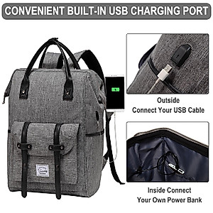 VASCHY Laptop Backpack, Vintage Water Resistant Anti-theft Travel Backpack for Men and Women 15.6inch with USB Charging Port Charcoal Gray