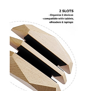 Nuvograin Dual Laptop Holder Vertical Laptop Stand, 2 Slots MacBook Stand Wood,Wooden Laptop Stand,Vertical Laptop Holder for Desk, Widen Dock Fits All MacBook/Surface pro