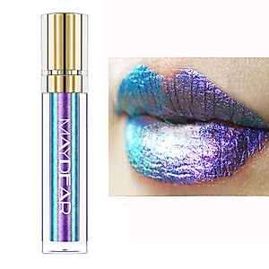 Maydear Chameleon Lipstick, High Pigmented Blue Lipstick for Women Metallic Shine Lip Gloss, Full-Coverage Multichrome Lipstick Long Lasting Rainbow Lip Makeup, Blue Purple(04)