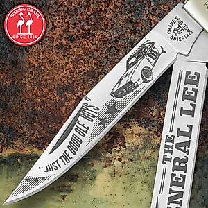 KISSING CRANE General Lee Trapper Pocket Knife | Dukes of Hazard Collectible | 440 Stainless Steel Blades | Laser Etched | Closed Length 4"