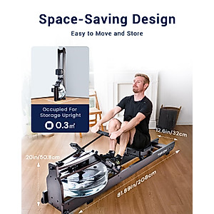 TOPIOM Water Rowing Machine with TM-3 Performance Monitor, 400 lbs Max Load, Oak Wood Rower Machine