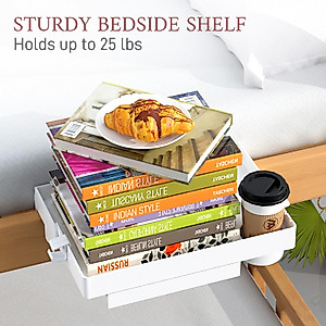 SOLEJAZZ Bedside Shelf for Bed, Foldable Bunk Bed Shelf Clip On Nightstand Tray College Dorm Room Essential Table Caddy with Drawer, Cup & Cord Holder for Top Bunk Organizer Bedroom Nightstand, White