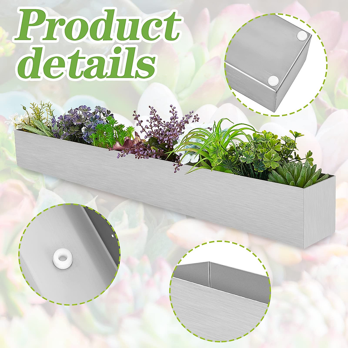 Yaomiao Rectangle Planter Box 32 Inch Window Planter Succulent Trough Rectangular Planter for Indoor Plants Succulent Box Stainless Steel Window Sill Planters Indoor Planters for Table Sill Indoor