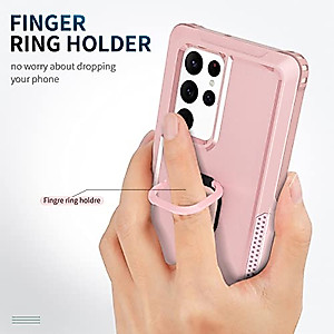 LONTECT for Galaxy S22 Ultra 5G Case with Ring Holder Kickstand 3 in 1 Shockproof Heavy Duty Hybrid Sturdy High Impact Protective Case for Samsung Galaxy S22 Ultra 5G 2022, Rose Gold