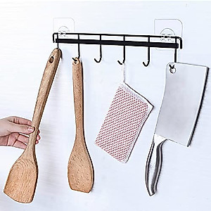 2Pack of Wall Hooks Mount Coat Hat Hook Black Rack with 6 Hooks Coffee Cup and Mug Rack Key Hanger Clothes Holder Coffee Mug Holder Kitchen Bathroom Housekeeper Home Organizer Door Hook (2, Black)