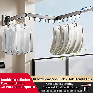 ASDMD Clothes Drying Rack, Laundry Drying Rack Wall Mount, Foldable Clothes Drying Rack,Retractable,Collapsible(3-Fold,), Grey Space Saver Drying Rack for Laundry Balcony Bathroom (Grey, Gear)