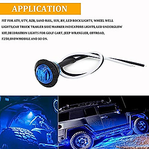 PSEQT 3/4" LED Rock Lights Round Underglow Wheel Fender Side Marker Clearance Lights with Bullet Grommets Waterproof for Trailer Golf Cart Offroad Wrangler Truck RV UTV ATV (Blue, 10Pcs)