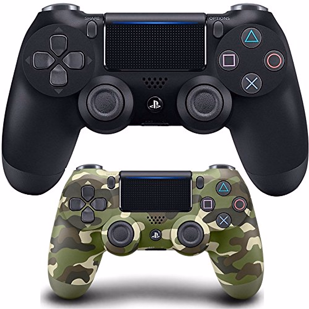 Sony Wireless Controller for PlayStation 4 Black (3001538) with Sony DualShock 4 Wireless Green Camouflage Controller for PS4 (Renewed)