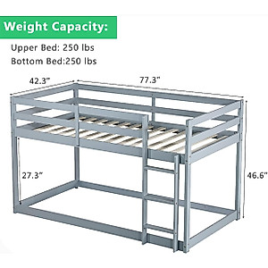 Anwick Twin Over Twin Low Bunk Bed with Stairs and Rails, Wooden Bunk Beds Frame with Safety Guardrail and Slats for Toddlers, Kids, Teens, Boys, Girls, Noise-Free (Grey)