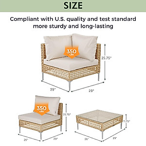 Grand patio 7-Piece Wicker Patio Furniture Set, Outdoor Sectional Conversation Sofa Couch Set with Beige Cushions Thickened Water Resistant Cushions and Glass Table for Lawn, Garden, Backyard