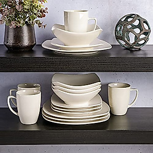 Gibson Home Zen Buffet Porcelain Dinnerware Set, Service for 4 (16pcs), White (Square)
