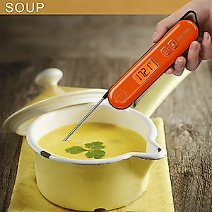 Digital Instant Read Meat Thermometer, Waterproof Foldable Probe, for BBQ, Kitchen, Food Cooking, Candy Making, Deep Fry, Grill, Cheese Making and Roast Turkey, Orange