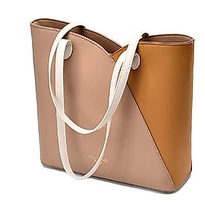 Women Handbag Genuine Leather Satchel Purse Handbag Vintage Top Handle Handbag Work Tote Bag (Khaki&Brown)