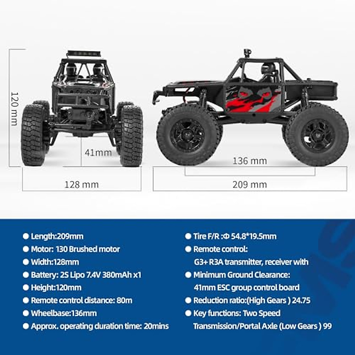 MQ & KUN FMS FCX24 1/24 Lemur RTR, 4x4 Brushed RC Buggy 8KPH+ RC Monster Baja Truck All-Terrain Off-Road RC Rock Crawler for Adults Included LED Headlight, Battery, 2.4Ghz Remote Control(Orange)