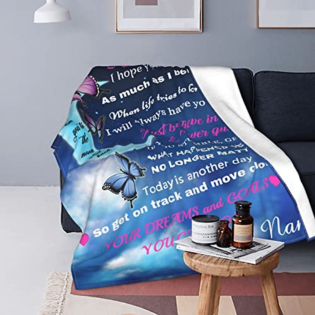 Personalized Custom Name Blanket Love Letter to My Daughter from Dad & Mom, Butterfly Moon Customized Blankets Bed Throws 50x60 Inches