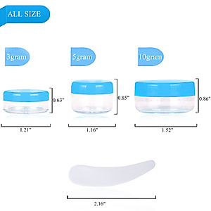 50PCS 3 Gram Sample Containers, 3ml Empty Jars with Lids, Small Cosmetic Containers, Mini Sample Jars with 4PCS Mini Spatulas for Make Up, Oils, Lotion, Powder, Paint, Jewelry, Lip Balms(Blue Lid)