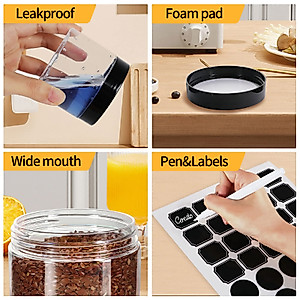 EkkoVla 40 Pack 6 oz Clear Plastic Jars Wide Mouth Round Containers with Black Lids BPA FREE, Empty Multi-use Refillable Storage Jar with Airtight Lid for Cosmetics Beauty Products