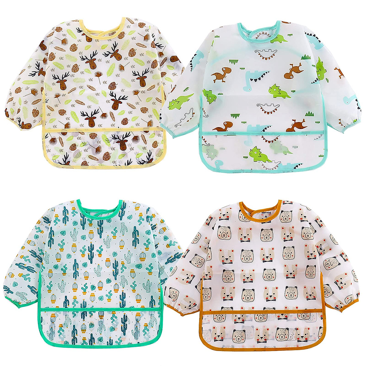 HaimoBurg 4 Pcs Long Sleeved Baby Infant Toddler Bibs Sleeved Bibs 8-36 Months