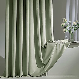 Woaboy 100% Blackout Light Sage Velvet Curtains-2 Panels 84 inch Completely Blackout Window Drapes Thermal Insulate 3 Layer Curtains with Black Liner for Bedroom Nursery Room, Grommet Top (52 * 84")