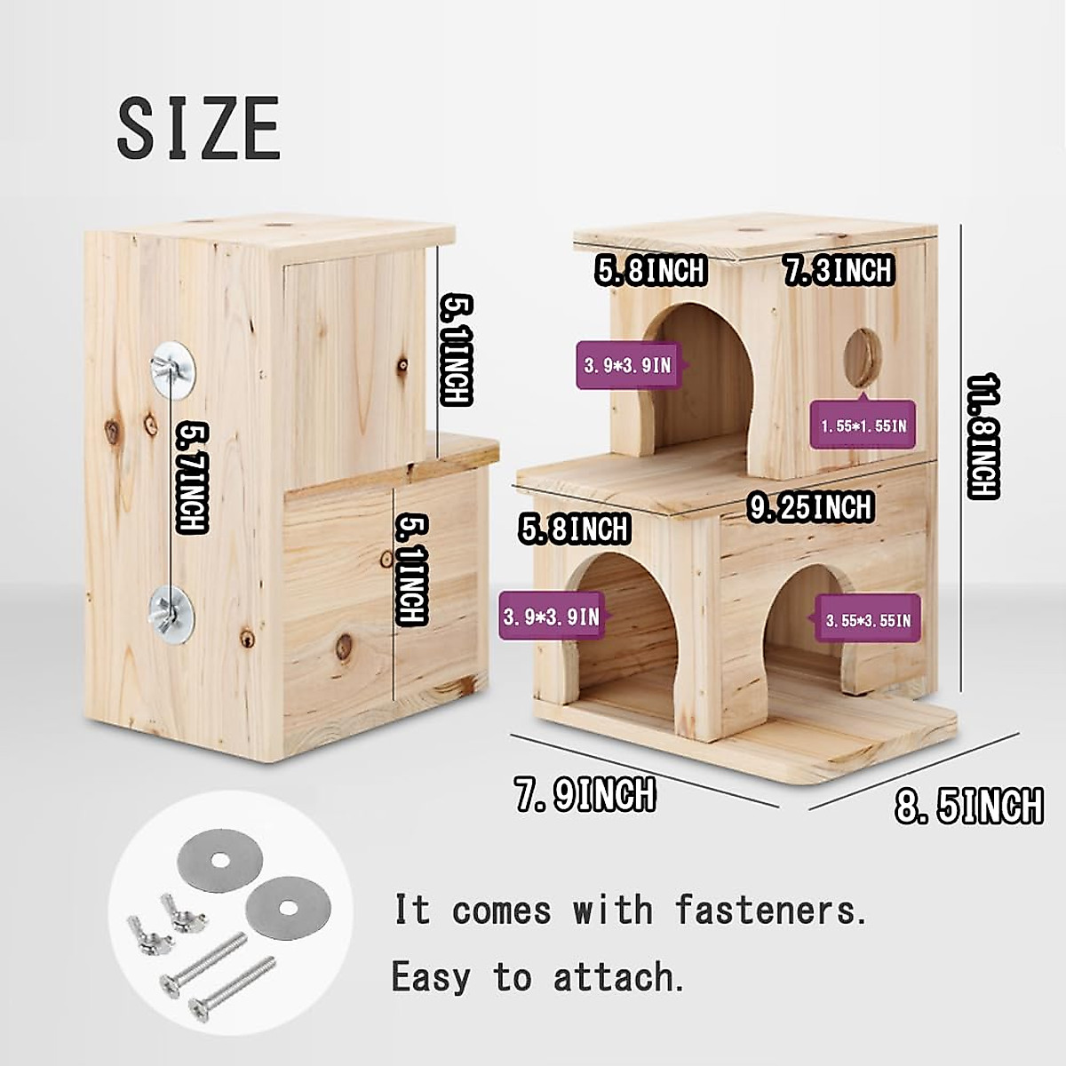 Chinchilla House Pet House Chinchilla Hideout Natural Wooden No Paint Wooden peg Safe Durable Teeth Grinding (TWOSTORY)