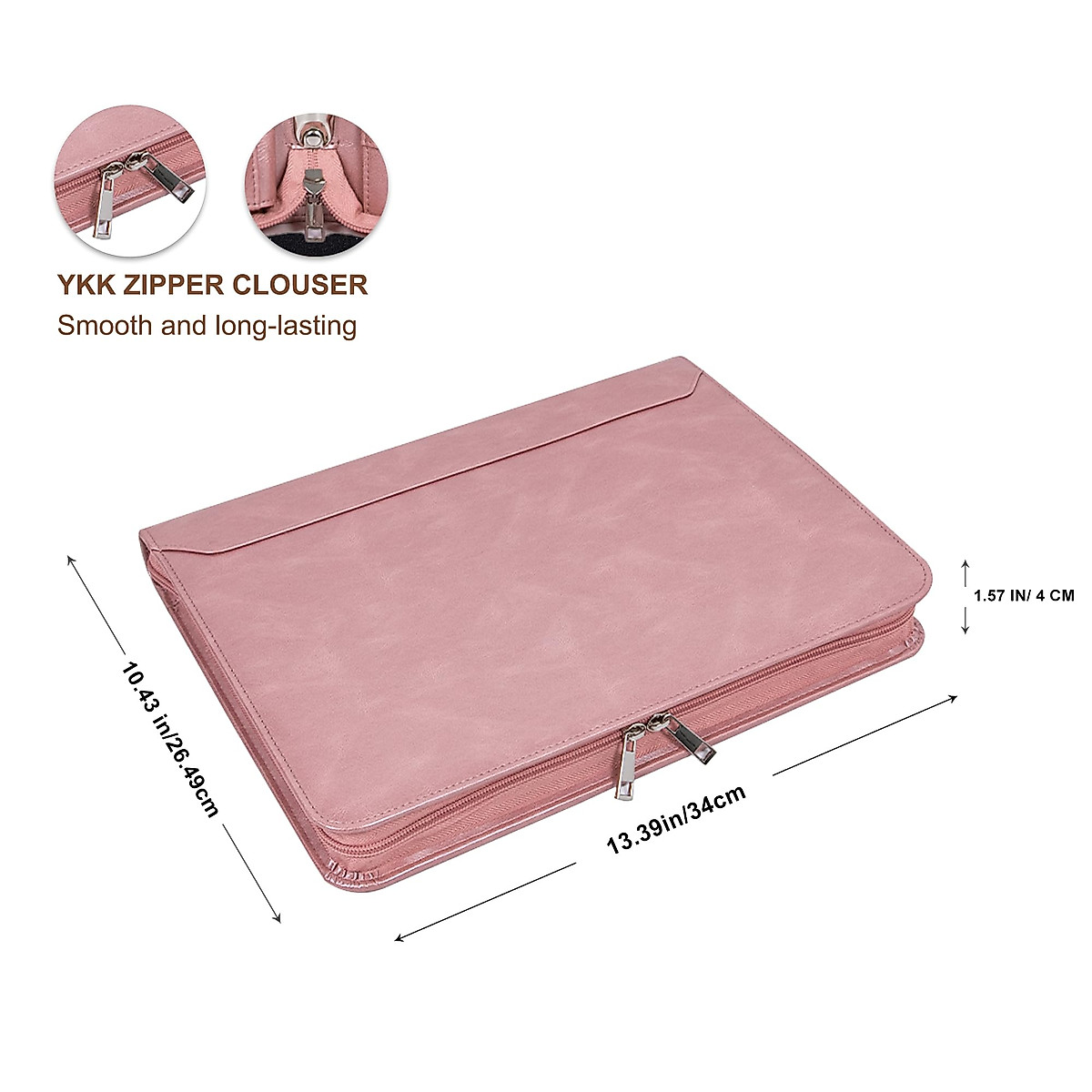 AZXCG Zipper Binder Portfolio for Women, 3 Ring Binders 1 inch, PU Leather Padfolio Folder, Business Portfolio Organizer with A4 Legal Pads, Thin Leather Professional Binder, Gift for Her, Rosegold