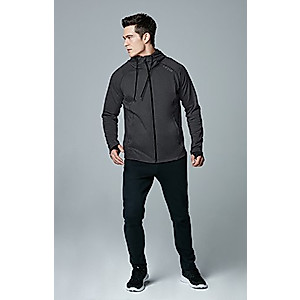 TSLA Men's Full Zip Up Hoodie Jacket, Long Sleeve Performance Training Hoodie, Lightweight Workout Running Track Jackets, Active Fullzip Jacket Grey, Small