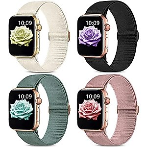 4 Pack Stretchy Nylon Bands Compatible with Apple Watch Band 38mm 40mm 41mm 42mm 44mm 45mm 49mm for Women Men, Elastic Solo Loop Adjustable Sport Braided Strap for iWatch Series 8 7 SE 6 5 4 3 2 1
