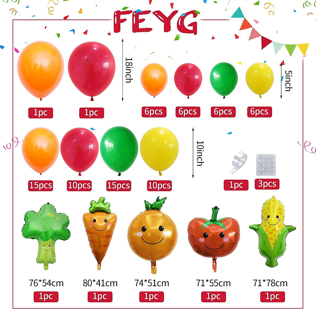 Vegetable Party Decorations, Red Green Yellow Orange Balloon Arch Garland Kit Mixed Carrot Orange Broccoli Tomato Corn Foil Balloons for Baby Shower Summer Birthday Tutti Frutti Party Decorations