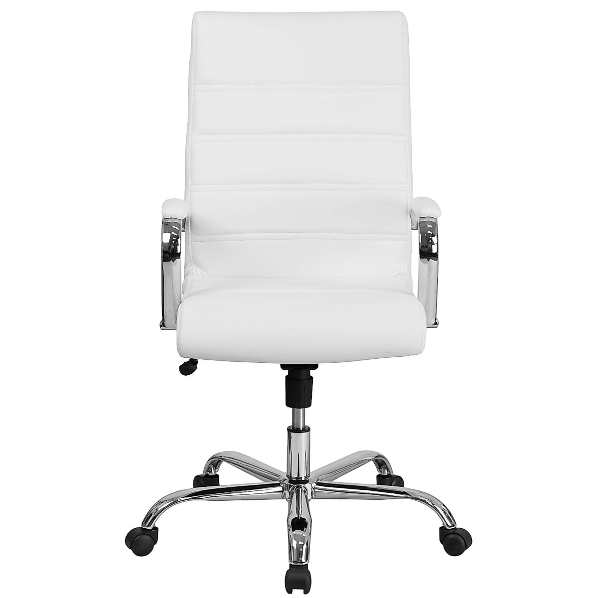 EMMA + OLIVER High Back White LeatherSoft Executive Swivel Office Chair with Chrome Frame/Arms