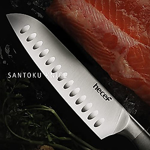 hecef Gradient Black Kitchen Knife Set of 5, Chef Knife Set with Satin Finished Blade & Hollow Handle & Protective Sheaths, Includes Chef, Santoku, Bread, Utility & Paring Knife