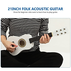 21 Inch Guitar Small Acoustic Guitar for Beginners 6- String Wooden Guitar White