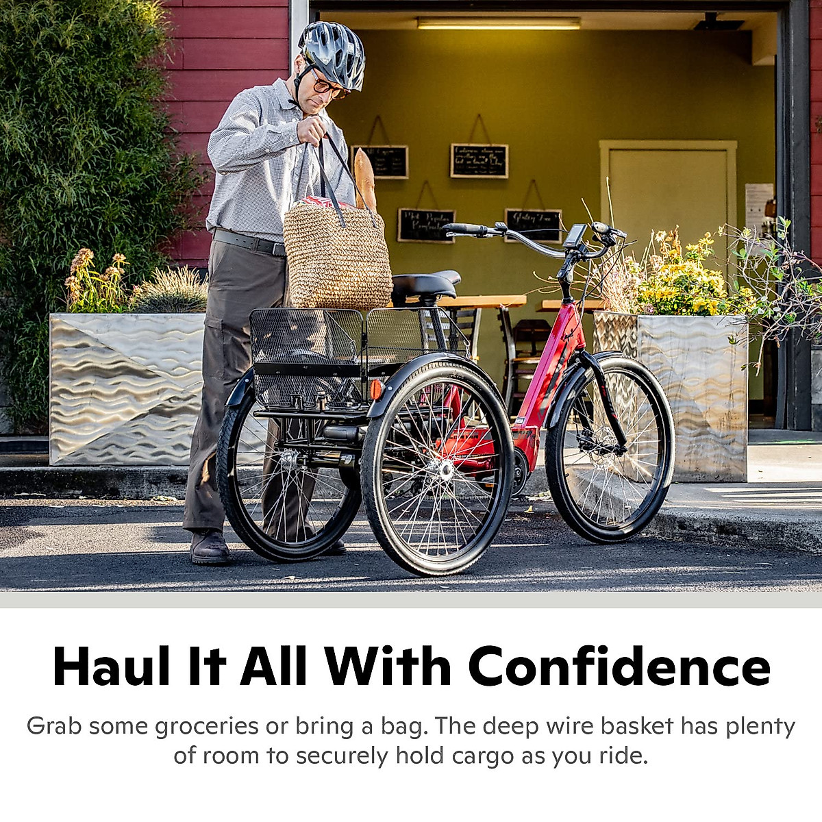 Schwinn Meridian Adult Tricycle Bike, Mens and Womens Three Wheel Beach Cruiser, 26-Inch Wheels, Low Step-Through Frame, Wide Seat, Rear Folding Basket, 1-Speed, Periwinkle