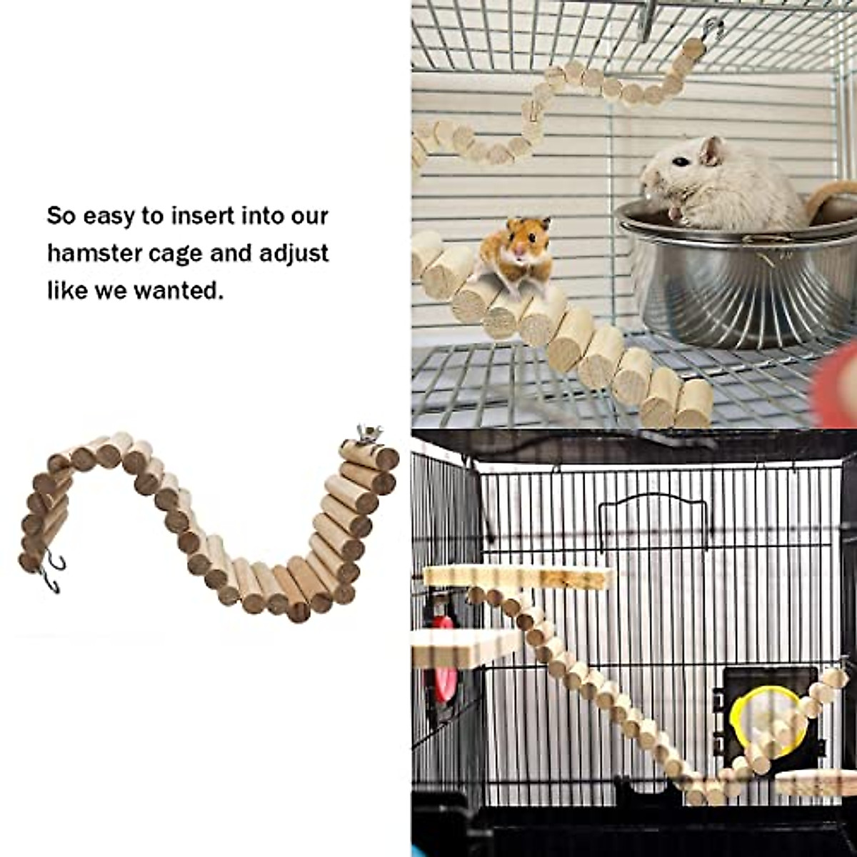 Hamiledyi Hamster Bridge,Hamster Wooden Bridge Bendy Climbing Ladder,Hamster Long Suspension Bridge Chew Toys for Hamster Rat Mice Gerbil Chinchilla Guinea Pig Chipmunk Sugar Glider