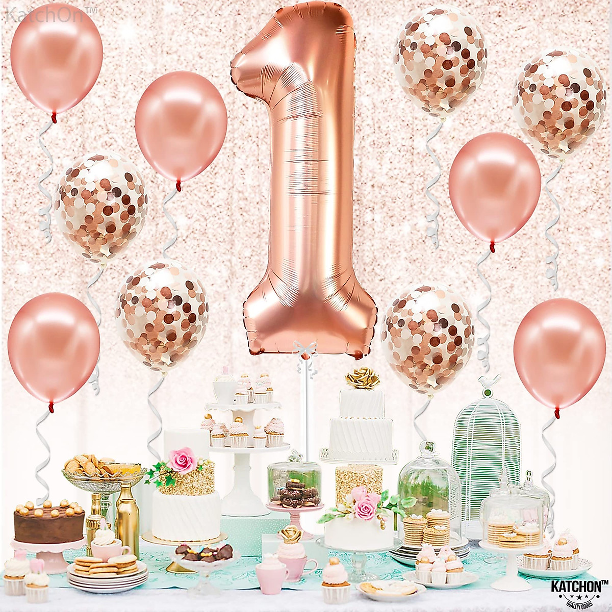 KatchOn, Rose Gold 1 Balloon for First Birthday - 40 Inch | One Balloon for First Birthday Balloons | First Birthday Decorations for Girl | Rose Gold Number 1 Balloons for 1st Birthday Girl Decoration