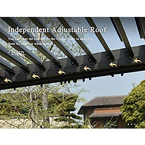 Domi Outdoor Louvered Pergola 10'x13' with Adjustable Aluminum Roof,Grill Gazebo for Patios,Aluminum Frame with Curtains and Mesh for Garden,Patio,Backyard (Dark Brown)