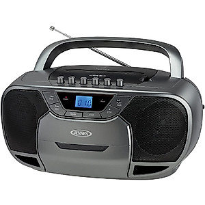 JENSEN CD-590-GR CD-590 1-Watt Portable Stereo CD and Cassette Player/Recorder with AM/FM Radio and Bluetooth (Gray)