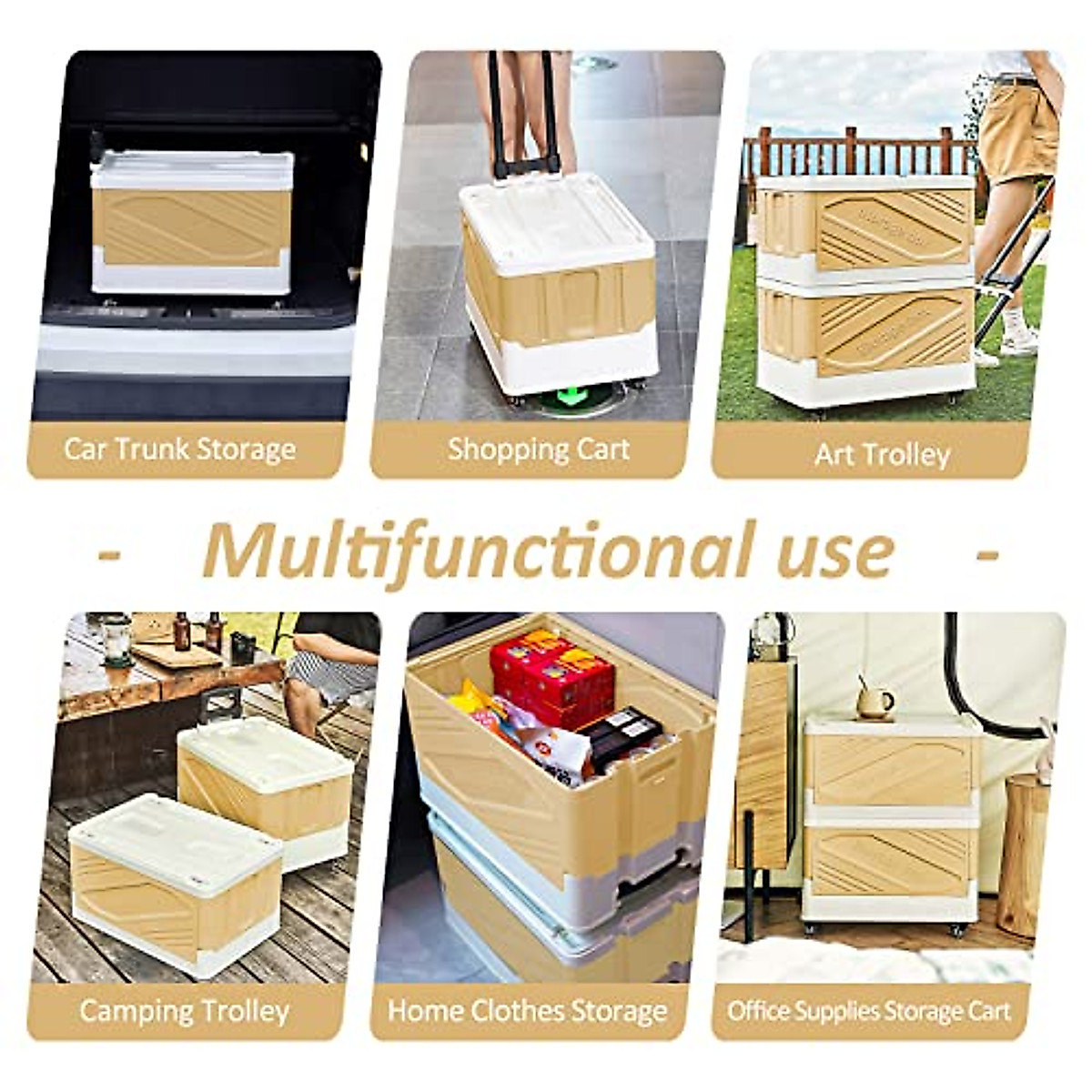 XCBYT Storage Bins with Wheels, Foldable Cart with Wheels Storage Bins Rolling Crate Collapsible Cart with Wheels Teacher Cart on 4 Universal Wheels Shopping Cart