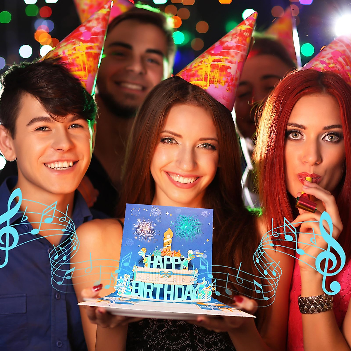 DTESL 40th Musical Birthday Cards with Light and Music, Blowable, 3D Birthday Popup Cards for Men & Women– Plays Hit Song 'HAPPY Birthday' (40th)