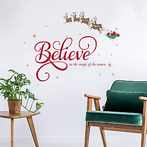 ufengke "Believe Quote Wall Stickers Santa Claus Reindeer Snowfalkes Window Clings Decal for Showcase Home Decor Merry Christmas Decoration