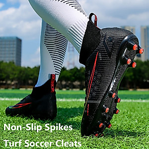 HHY Men's Soccer Cleats Football Shoes High-Tops Non-Slip Spikes Breathable Firm Ground Turf Running Workout Boots Black EU 41