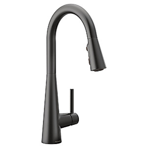 Moen 7864BL Sleek One-Handle High Arc Pulldown Kitchen Faucet Featuring Reflex (7864BL), Matte Black with Kitchen Soap and Lotion Dispenser